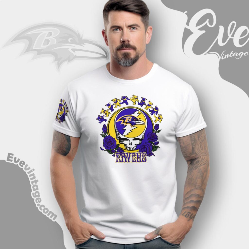 Grateful Dead Baltimore Ravens Roses Dancing Bears Shirt - EVE Vintage