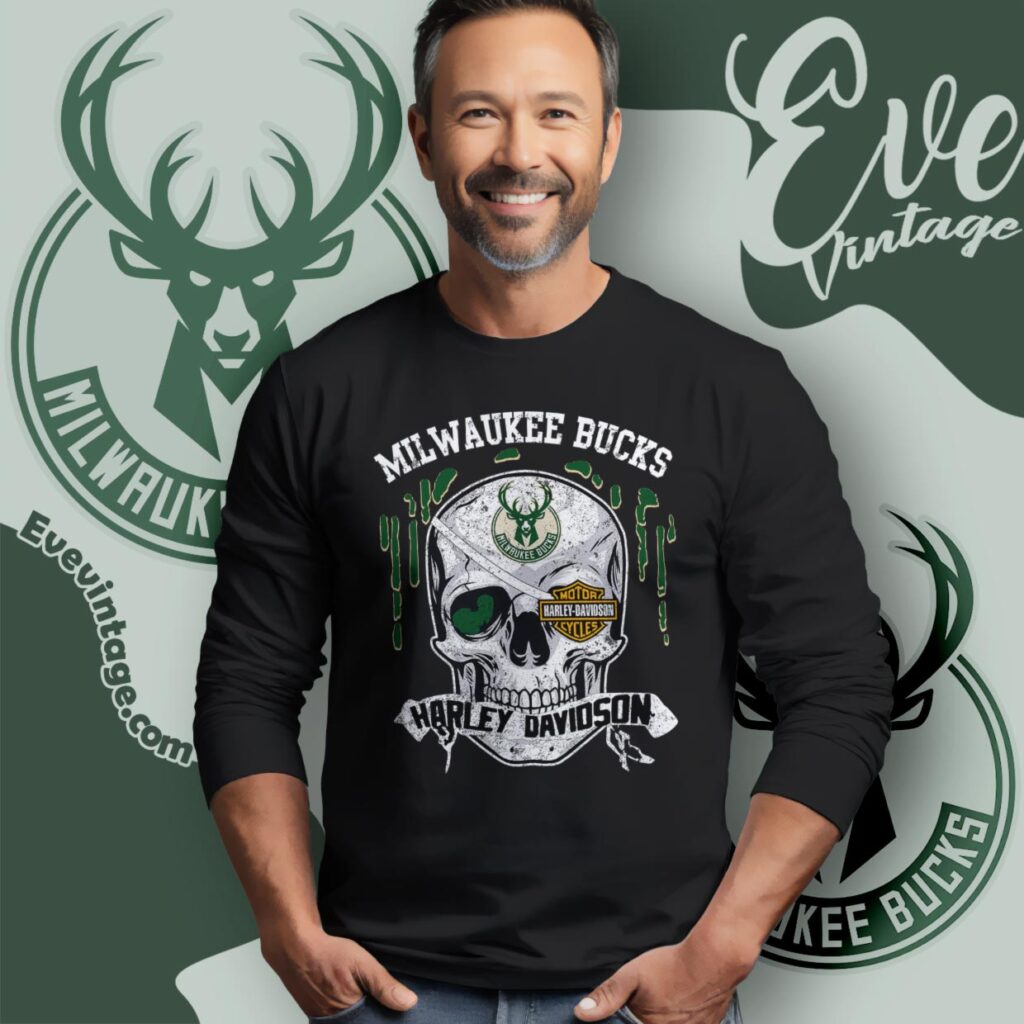 Milwaukee Bucks Harley Davidson Skull Shirt - EVE Vintage